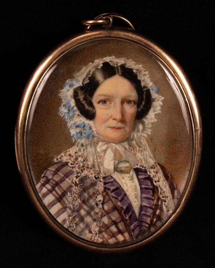 William Egley | Portrait Miniature of Mrs Johnson/wearing a dress with ...