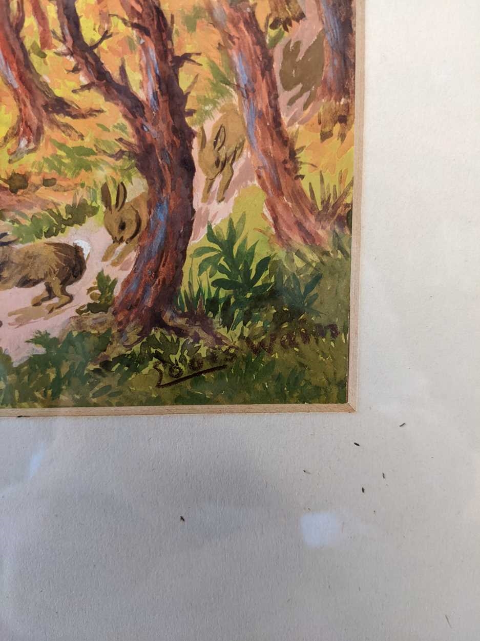 Louis Wain | Rabbits running along a woodland track | MutualArt