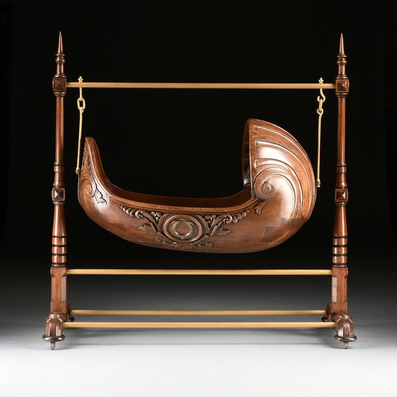 Italian School, 19th Century | A CONTINENTAL GONDOLA FORM WALNUT CRADLE ...