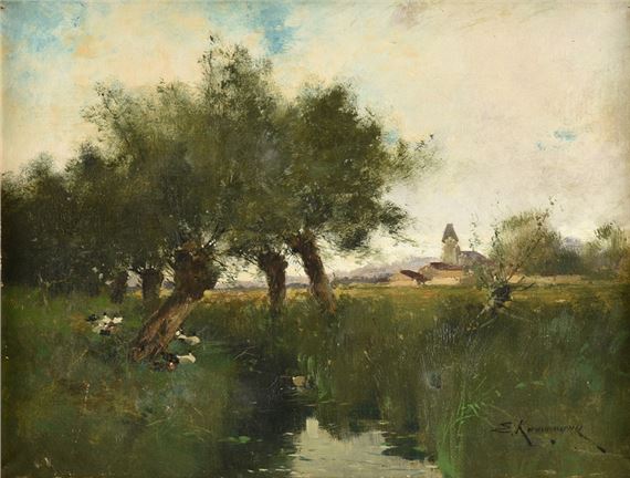 Barbizon School, 19th Century | Ducks by Stream in Landscape with ...