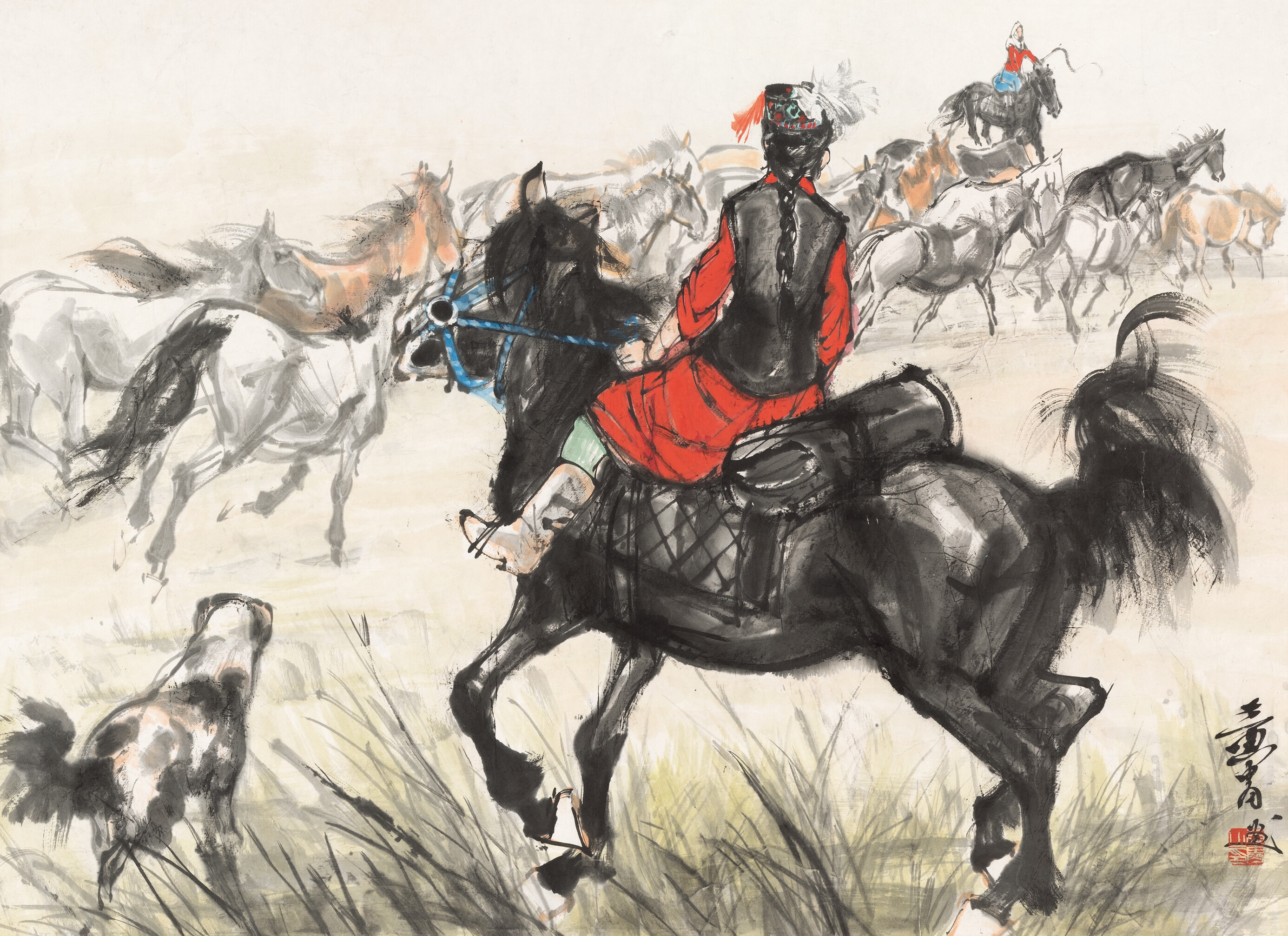 Huang Zhou | Picture of yellow horse herding | MutualArt