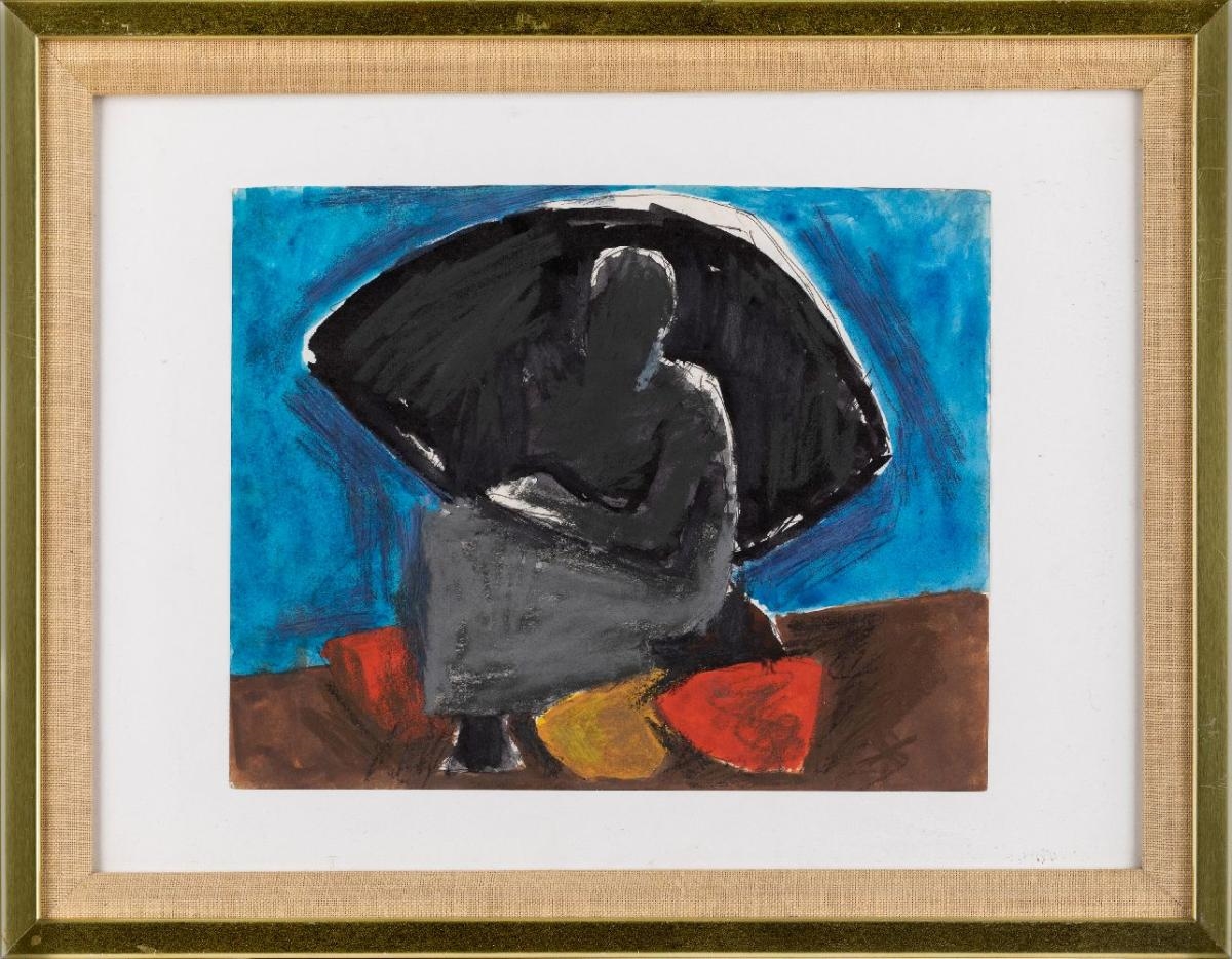 Josef Herman | Woman with Umbrella (1974) | MutualArt