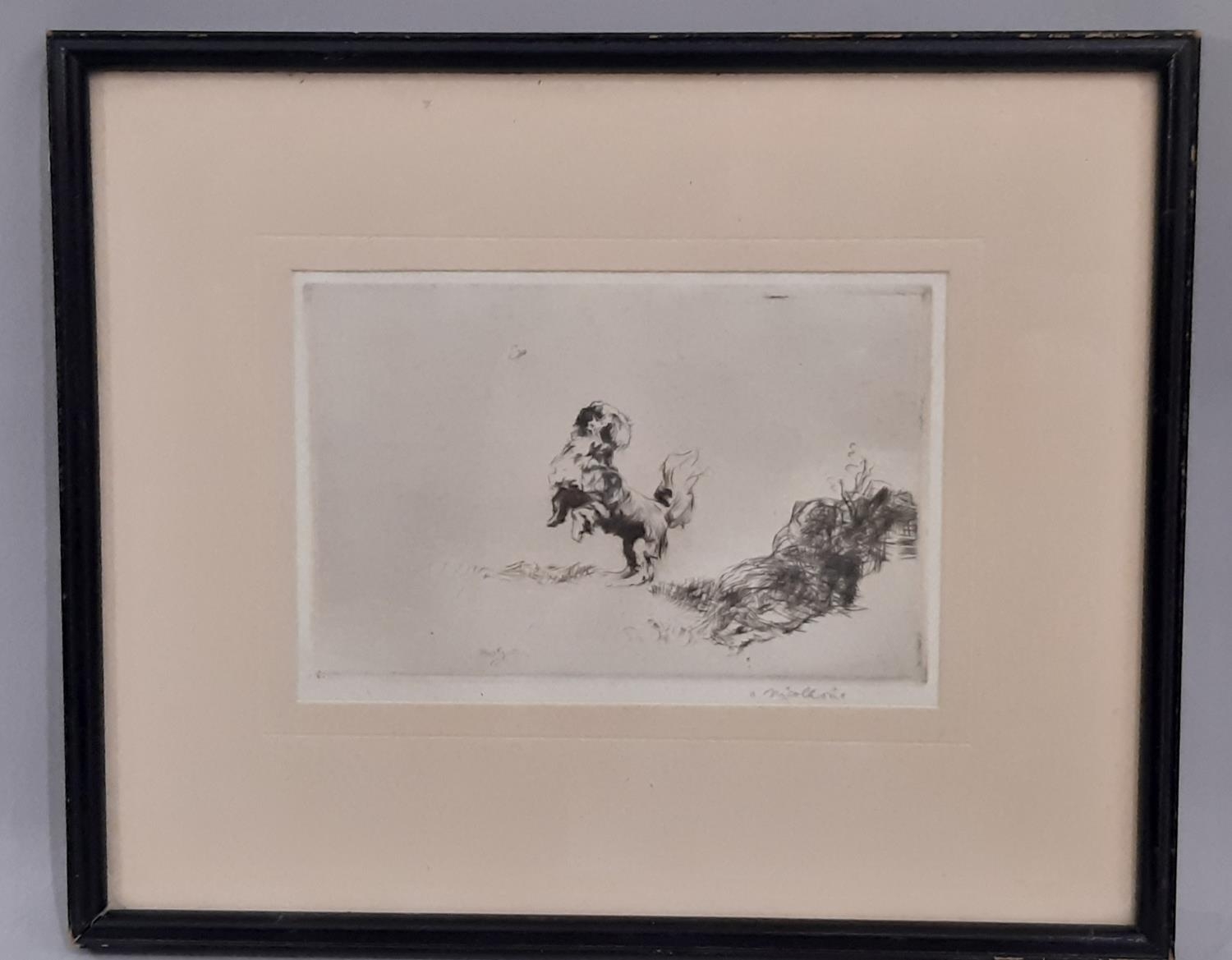 John Nicolson | drypoint etching of a dog leaping after a butterfly ...
