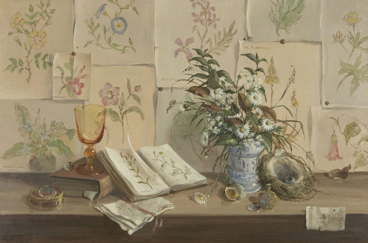 Deborah Jones | Still Life with Flower Prints and Amber Goblet (1975 ...
