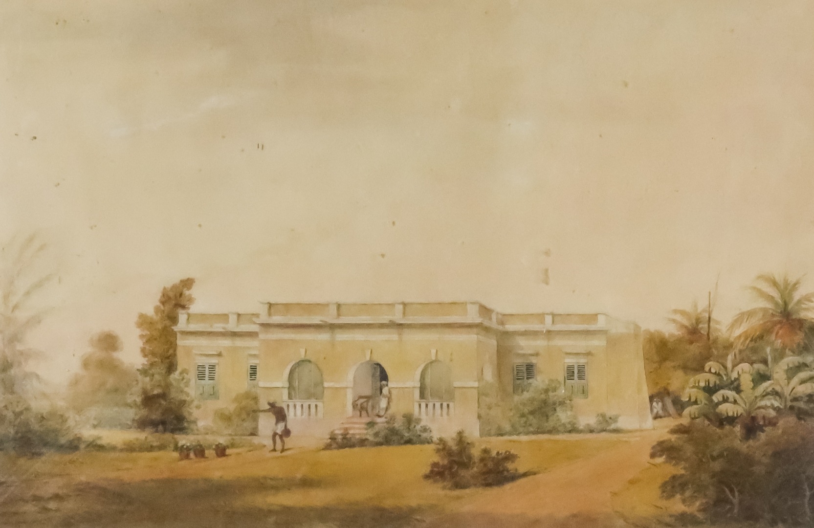 Indian School, 19th Century | View of a single storied Colonial house with two figures to ...