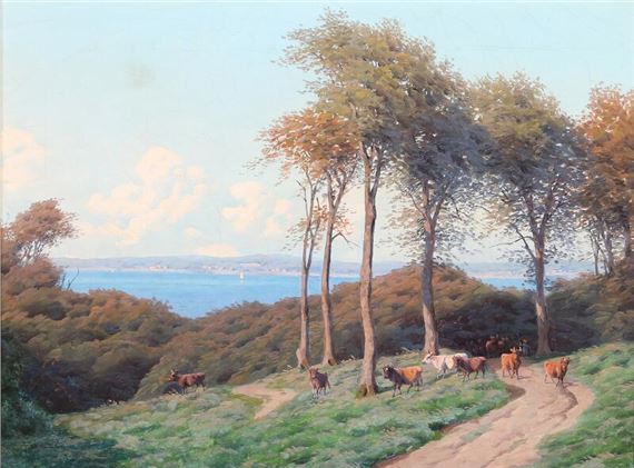 Carl Frederick Bartsch | A shepherd driving his herd along | MutualArt