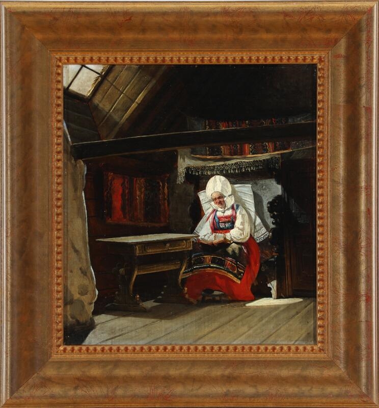 Niels Simonsen | An interior with a woman in traditional dress (1857 ...