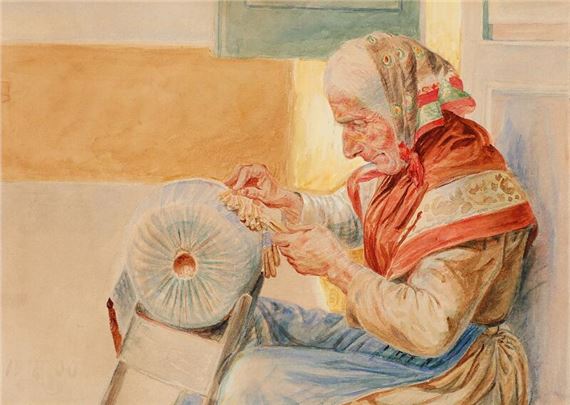 Kristian Zahrtmann | A woman making lace (1900) | MutualArt