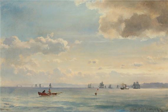 Carl Frederik Sørensen | Seascape with sailing ships at sunset (1870 ...