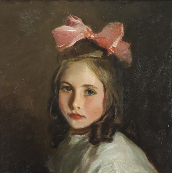 Harrington Mann | Seated portrait of a young girl with a pink bow (1910 ...