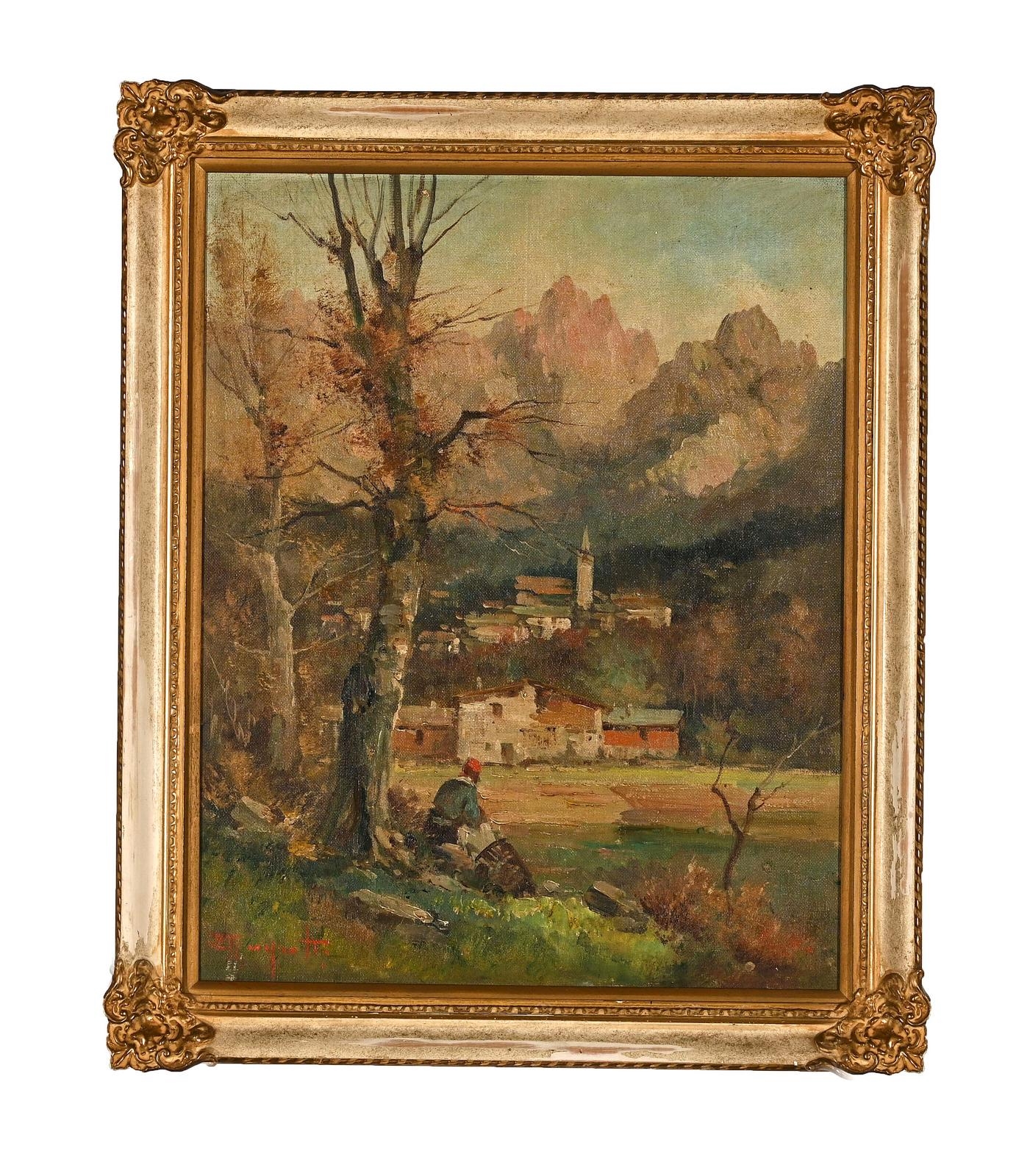 Ercole Magrotti | Man Seated Beneath Tree with Distant Mountains ...