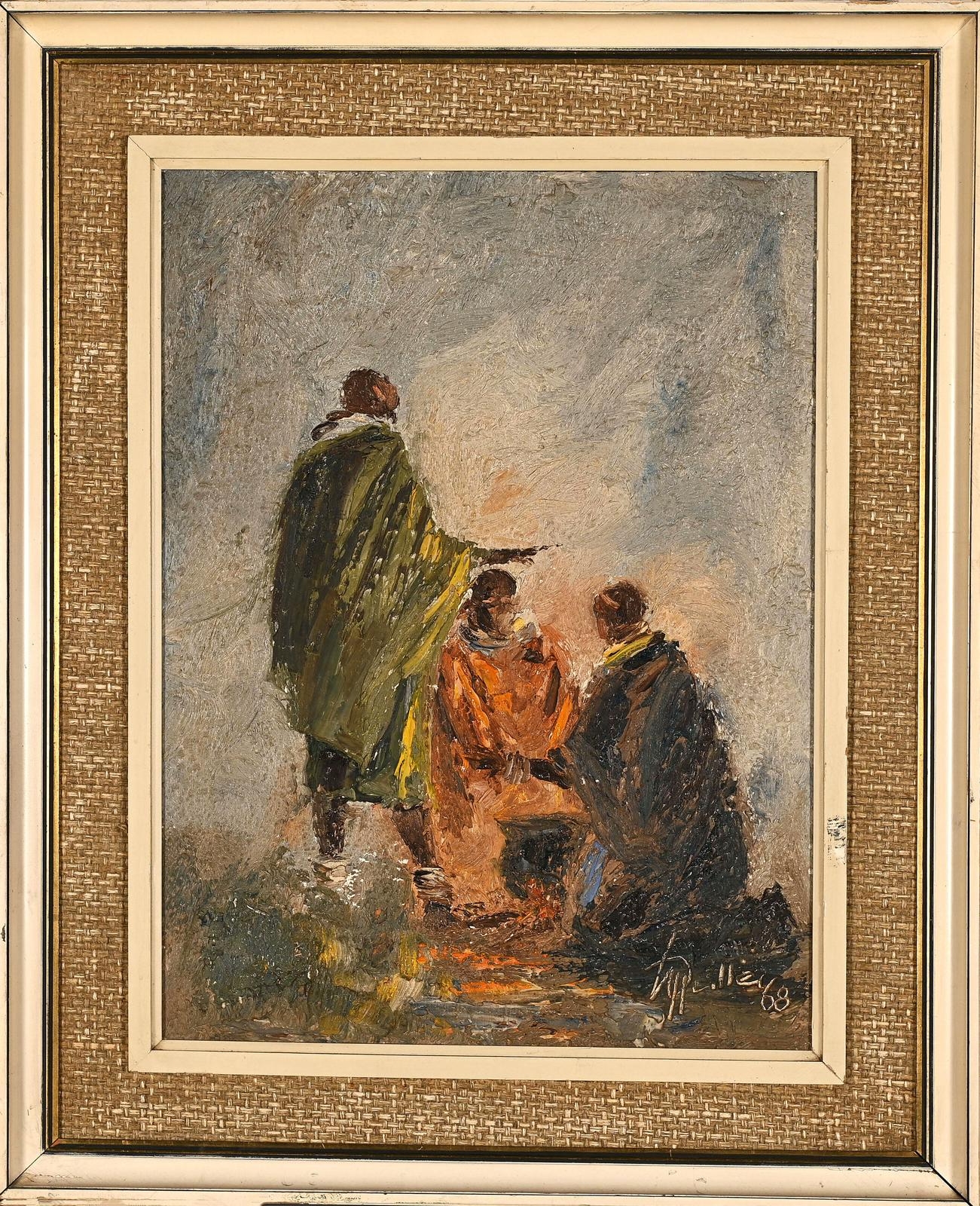 Wallace Hulley | Three Mapogga People at a Fire (1968) | MutualArt