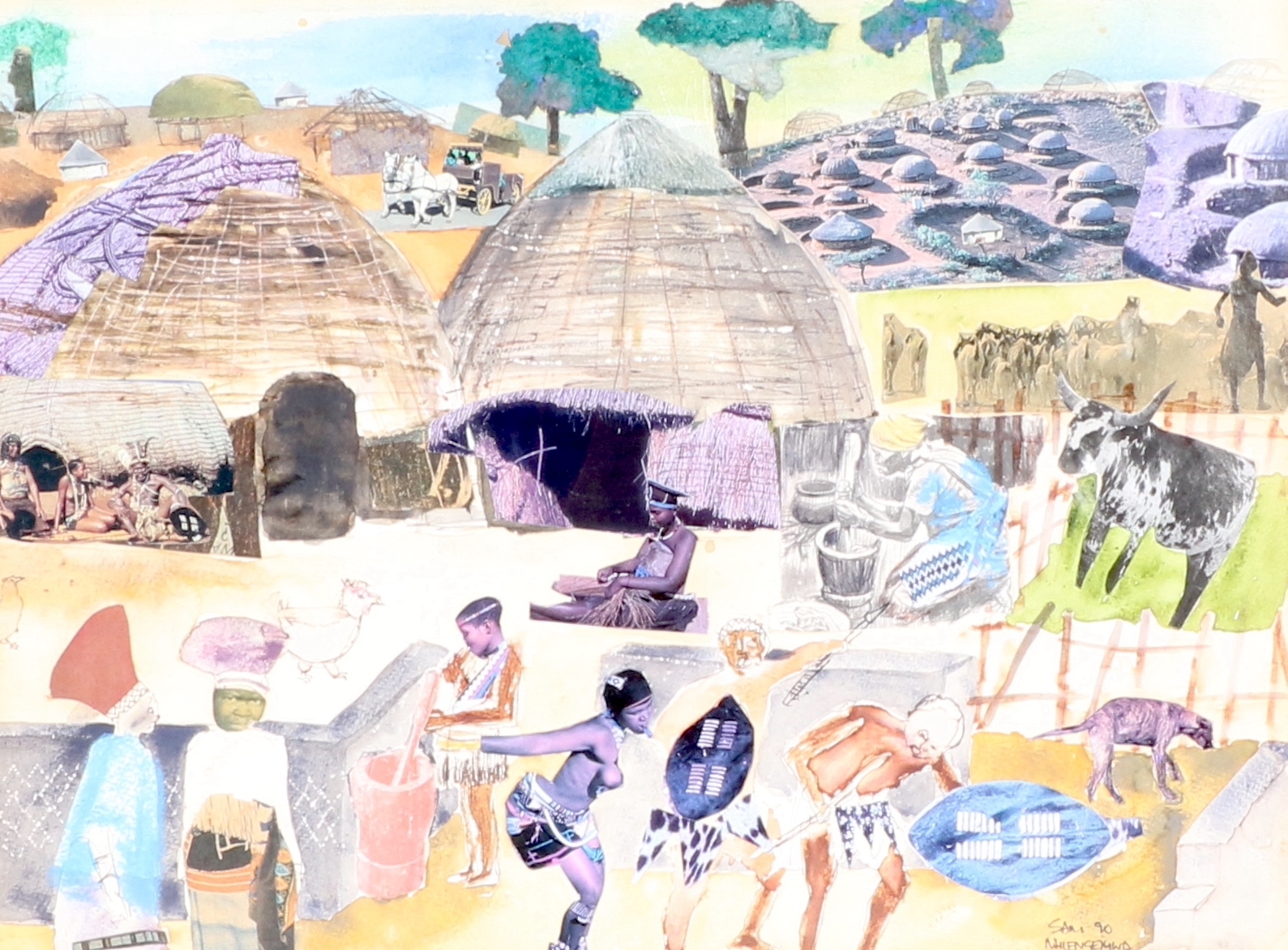 Sam Nhlengethwa | ZULU VILLAGE | MutualArt