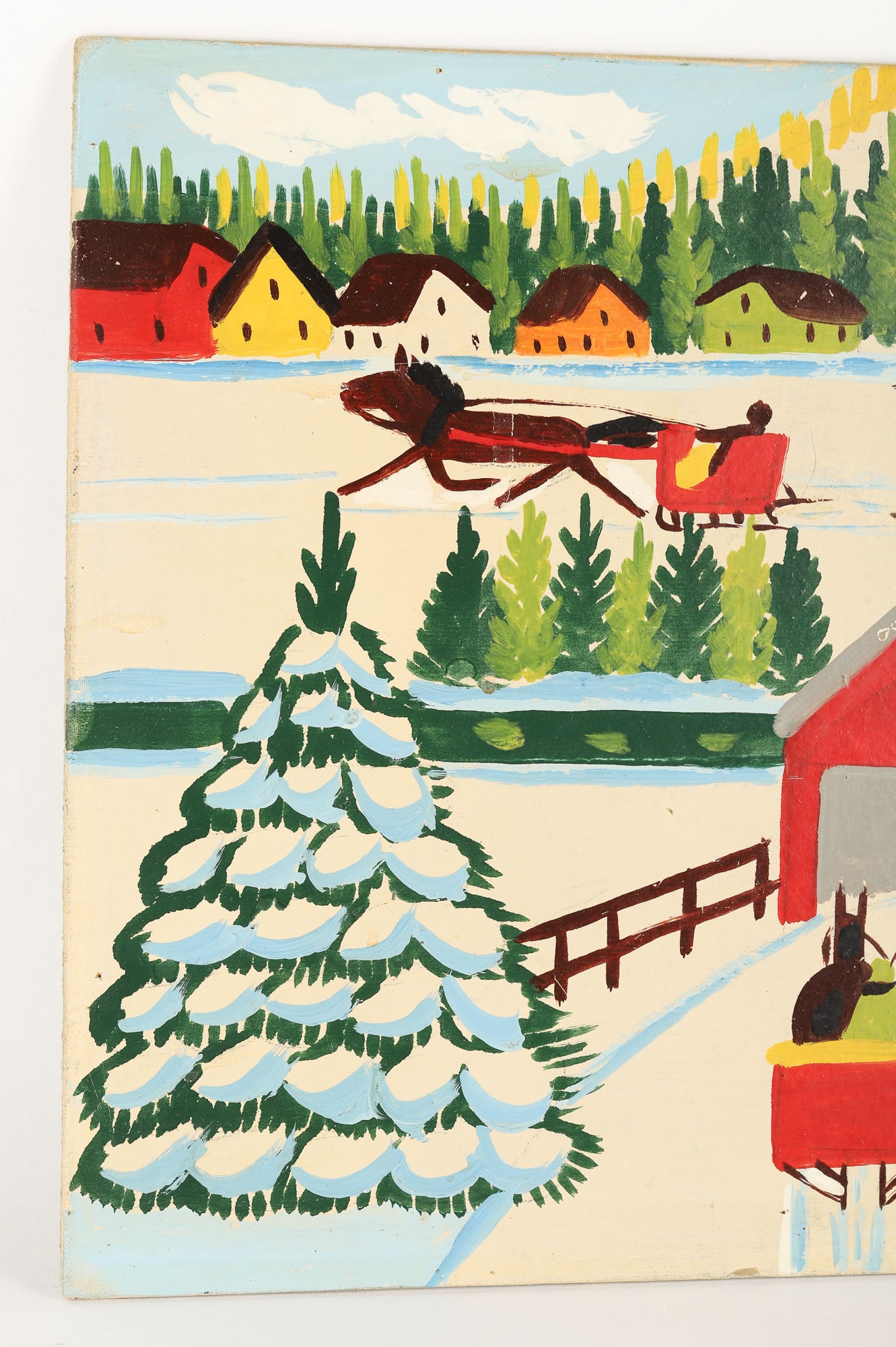 Maud Lewis | Winter Sledding Near Covered Bridge (1966) | MutualArt