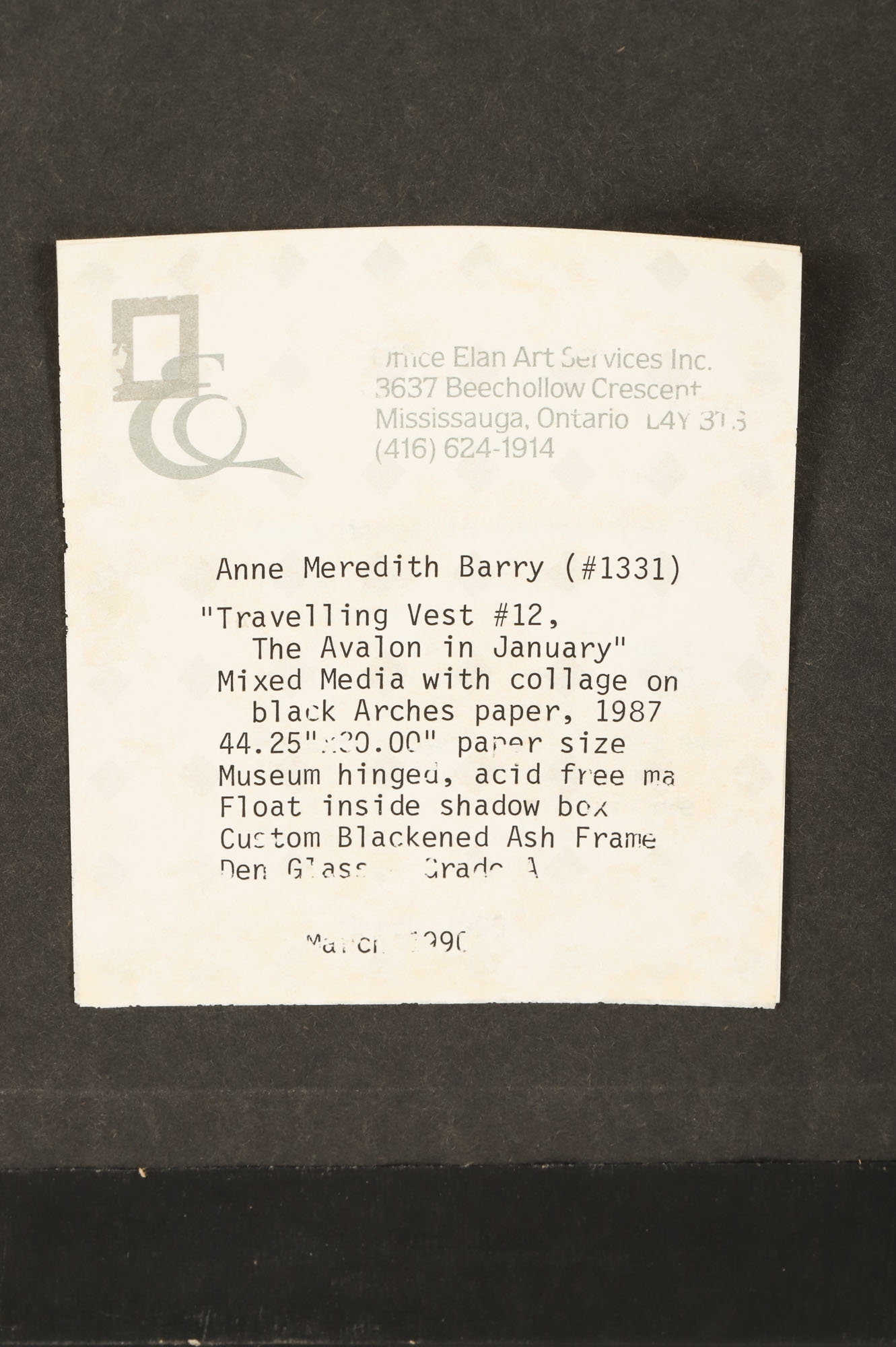 Anne Meredith Barry | Travelling vest #12, The Avalon in January (1987 ...