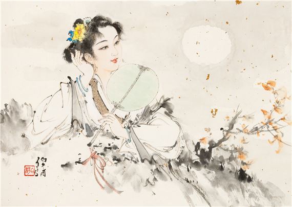 Bai Bohua | Lady holding a fan | MutualArt