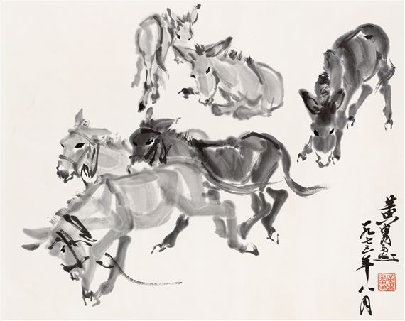 Huang Zhou | Picture of six donkeys (1973) | MutualArt