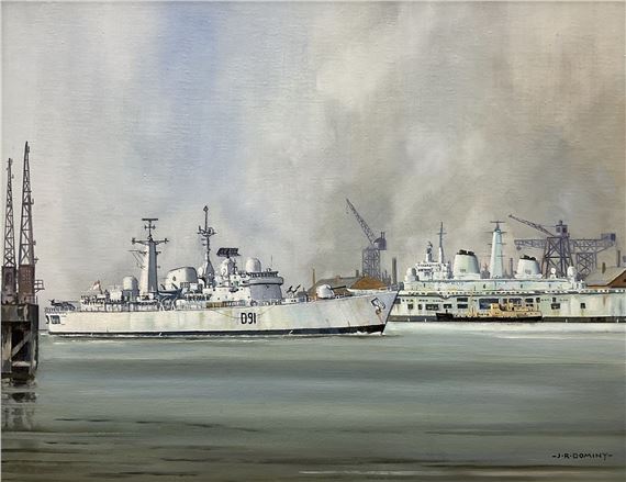 John Rohan Dominy | HMS Nottingham Leaving Portsmouth (1987) | MutualArt