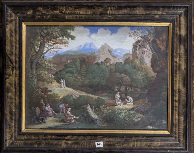 French School, 17th Century | Landscape with monks | MutualArt