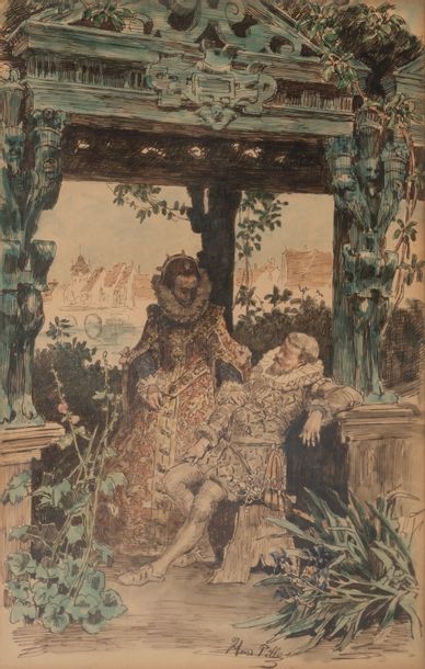 Henri Pille | Les curieux au portail | MutualArt