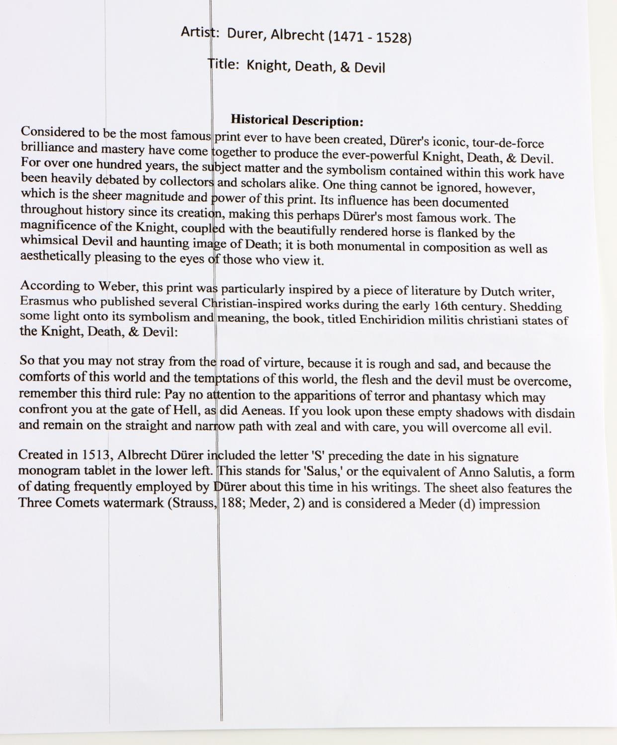 Albrecht Dürer | The Knight, Death and the Devil | MutualArt