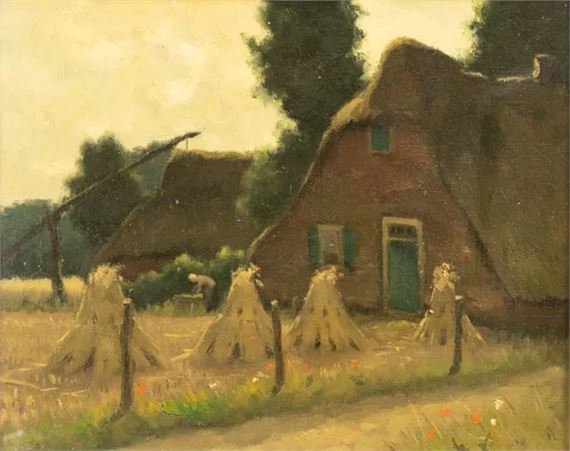 Arie Wassenburg | Korenschoven op veld bij boerderij | MutualArt