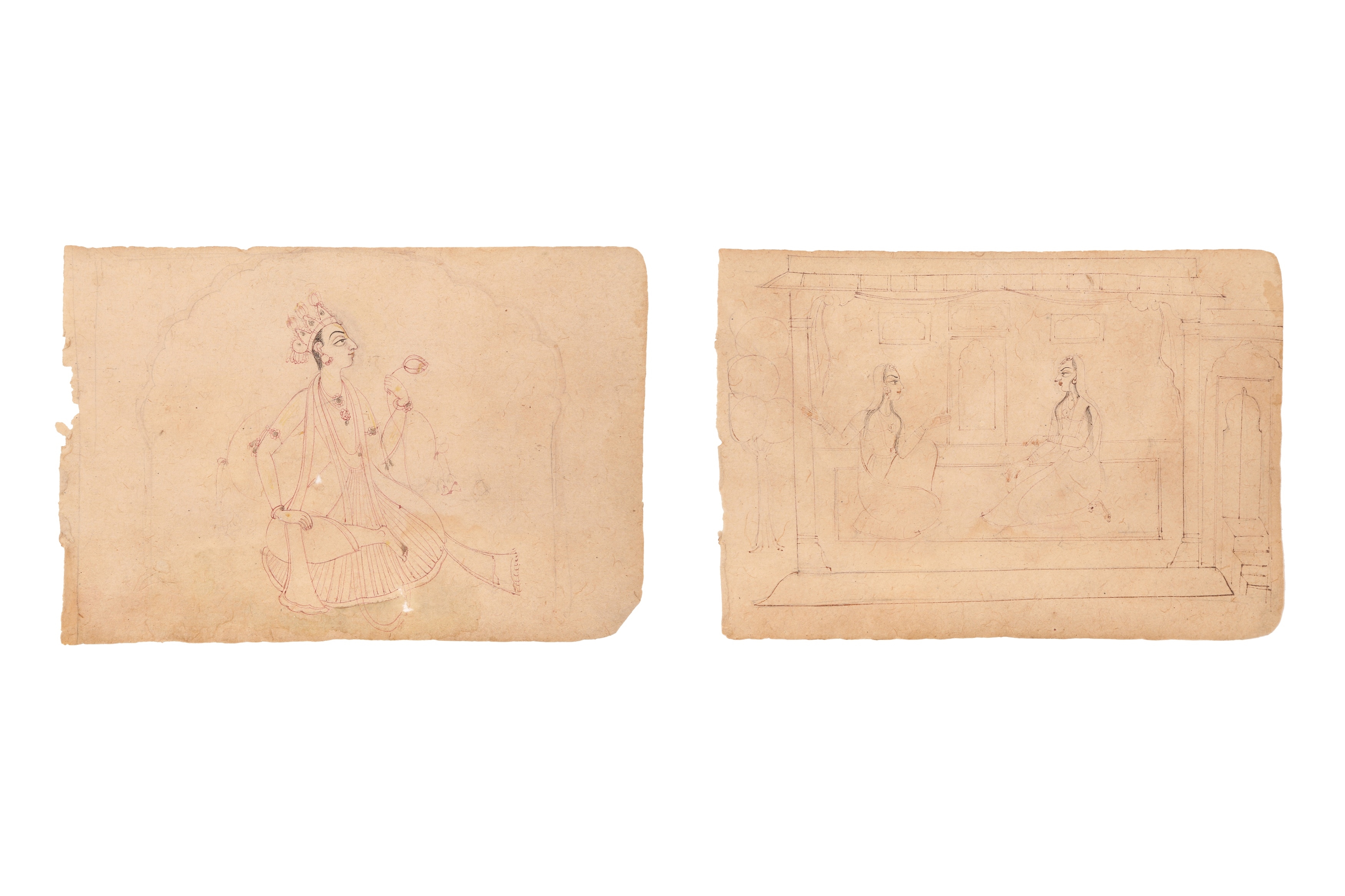 Indian School, 20th Century | TWO TINTED SKETCHES IN PAHARI-REVIVAL ...