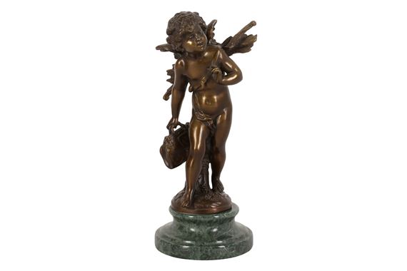 Louis Auguste Moreau | Sculpture of cherub carrying bag with bow and ...
