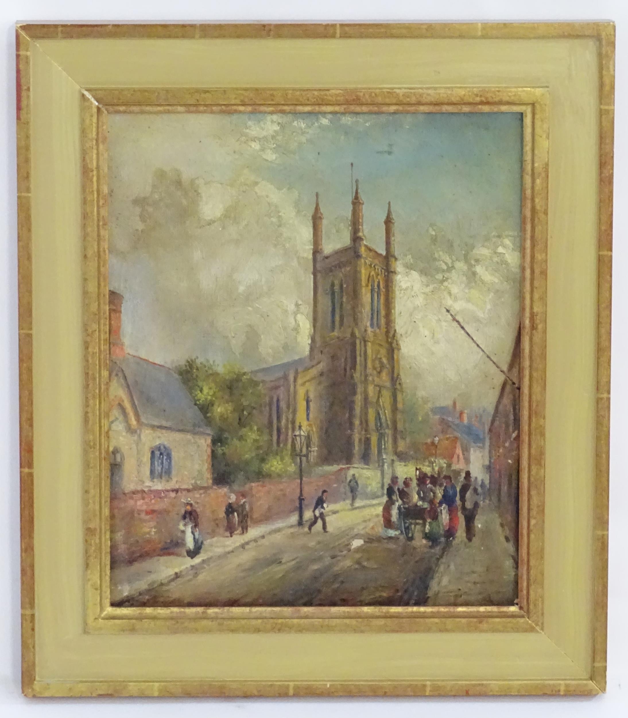 British School, 19th Century | A street scene with a view of St Andrew ...