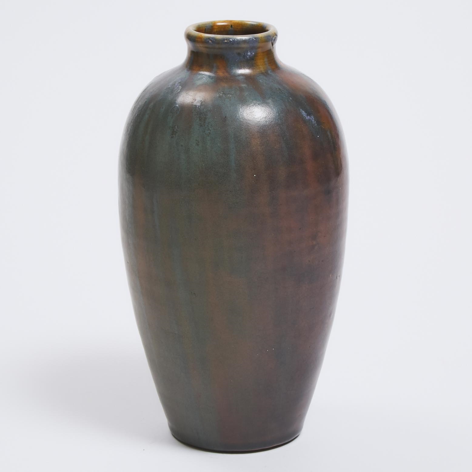 George James Cox | Mottled Blue and Brown Glazed Vase, Mortlake Pottery ...