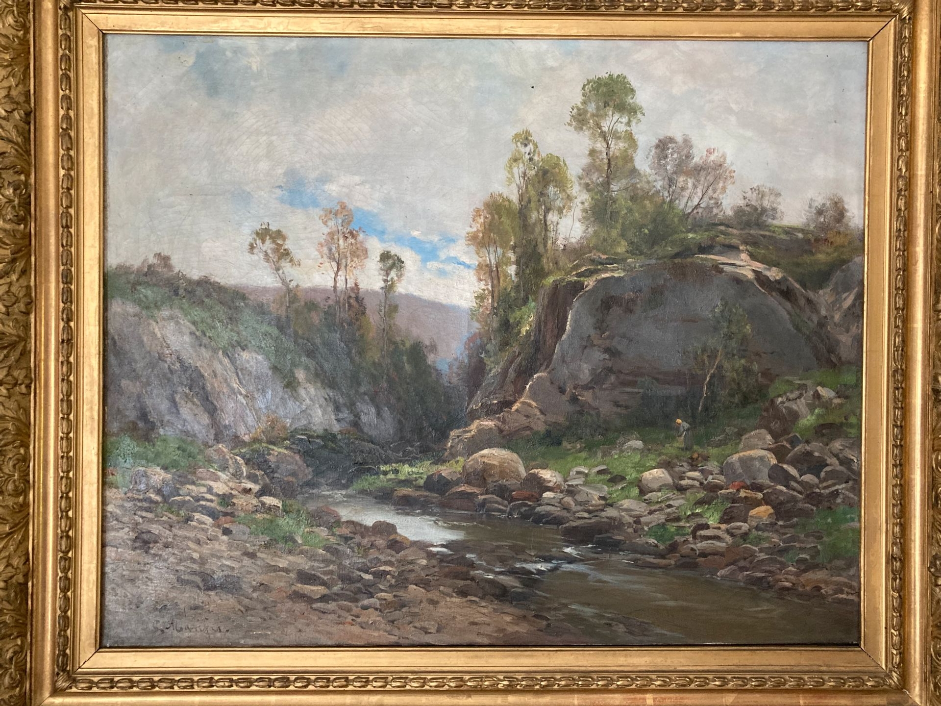 Louis Rémy Matifas | PAYSAGE DE RIVIÈRE AVEC UNE PAYSANNE | MutualArt