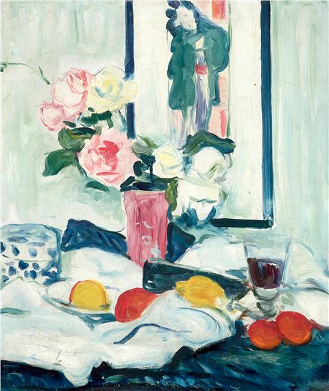 George Leslie Hunter | Still life with roses and Japanese print | MutualArt