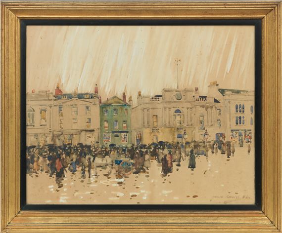 James Watterson Herald | Town scene in rain (1890) (1890) | MutualArt
