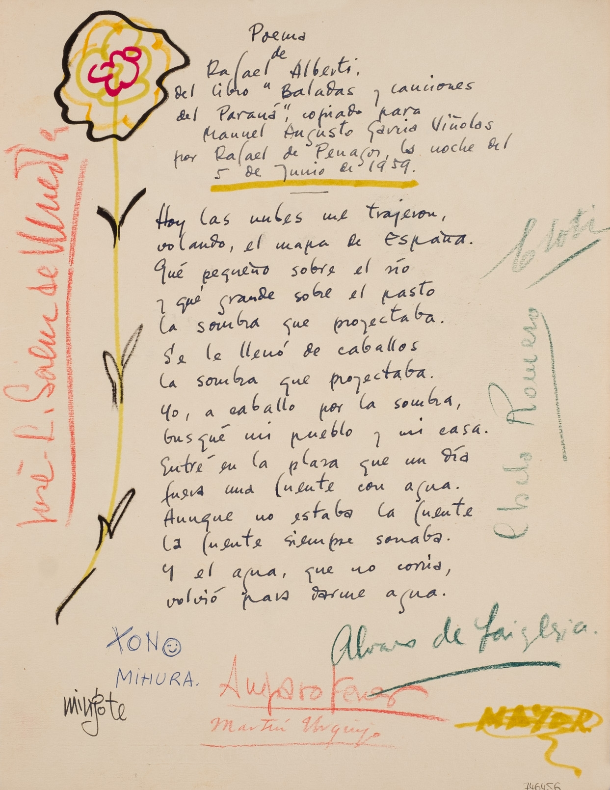 Rafael de Penagos | Poema manuscrito con firmas autógrafas | MutualArt