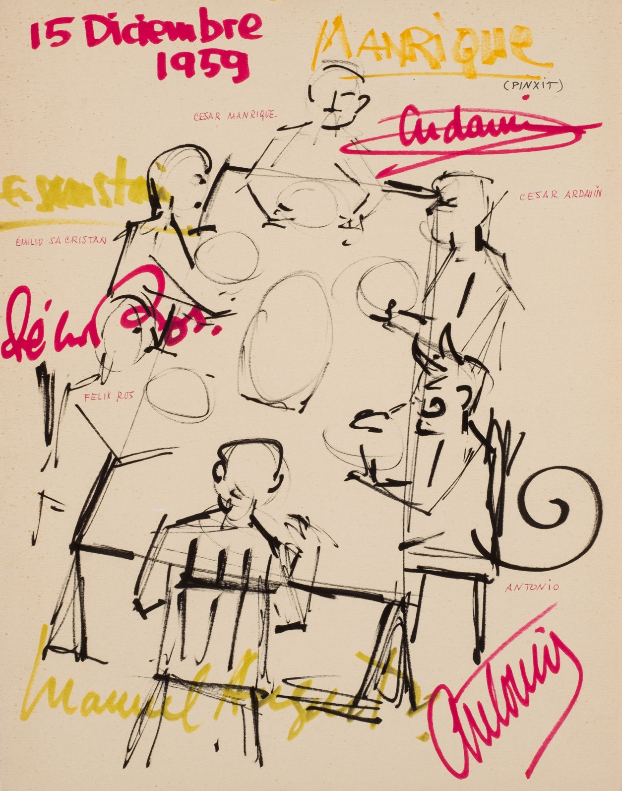 César Manrique | Dibujo autógrafo, con firmas | MutualArt