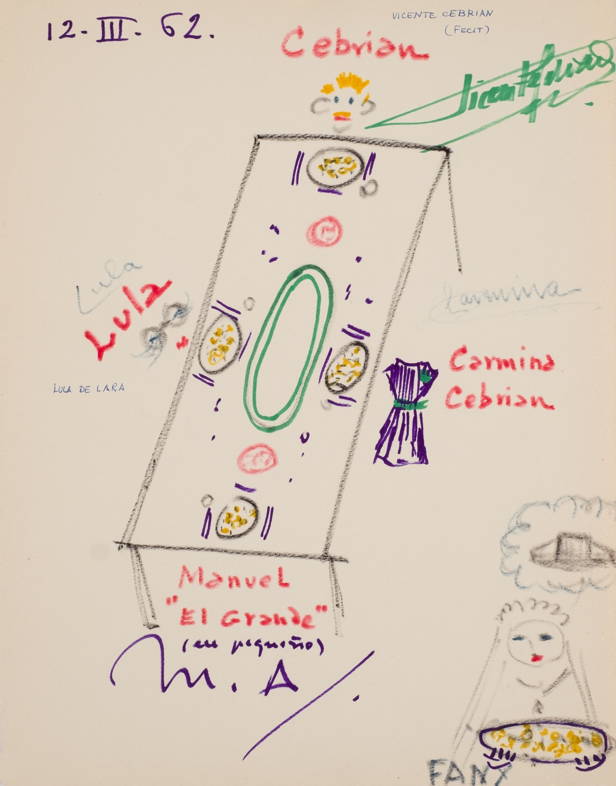 Vicente Cebrian Carabias | Dibujo con firmas autógrafas | MutualArt