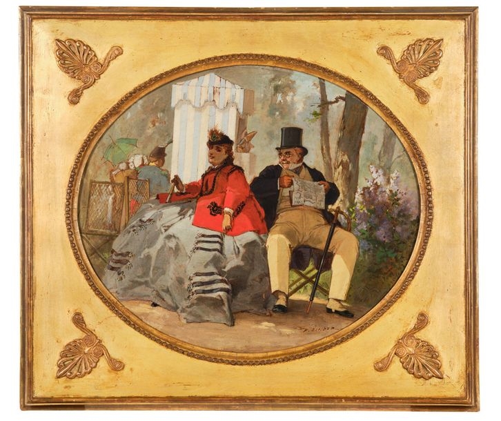 Philippe Jacques Linder | Pair of bourgeois scenes, one of a couple in ...