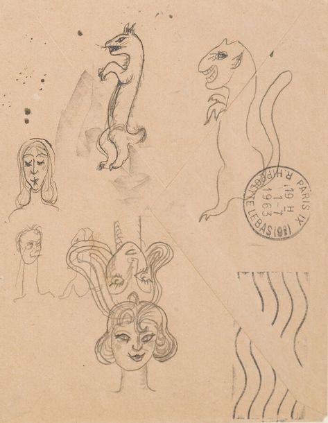 André Breton | Sketches of female faces and animals | MutualArt