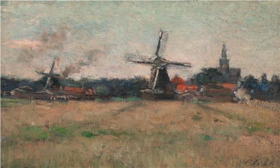 Frantz Charlet | view with windmills on Veere (1886) | MutualArt