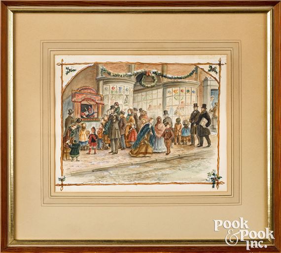 Tasha Tudor | illustration of a bustling Christmas time street scene ...