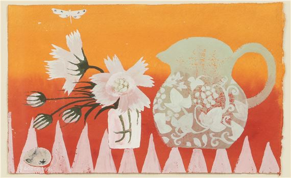 Mary Fedden | Jug vase of flowers and dragonfly (1991) | MutualArt