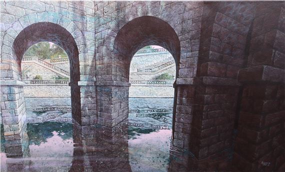 George Kozmon | Architectural Painting depicting a Romanesque courtyard ...