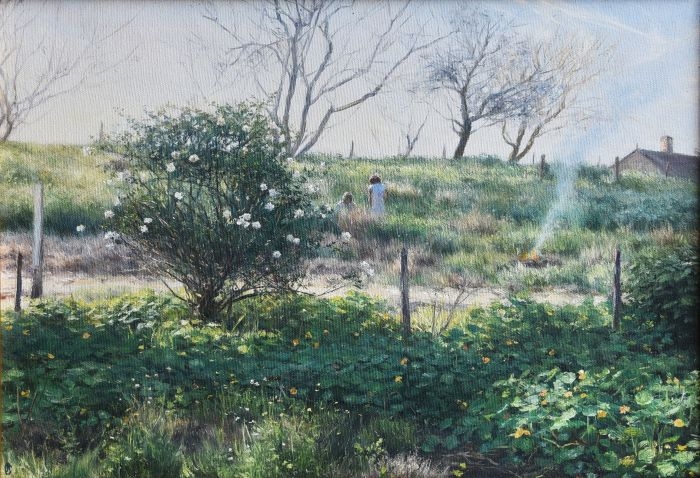 Michael Challen | Children and Large Rose Bush | MutualArt