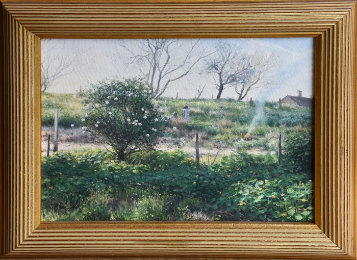 Michael Challen | Children and Large Rose Bush | MutualArt