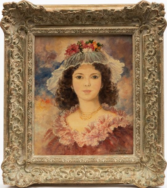 William Malherbe | Portrait de jeune femme à la collerette rose. (1938 ...