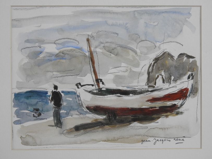 Jean Jacques René | Boat at Étretat (1943) | MutualArt
