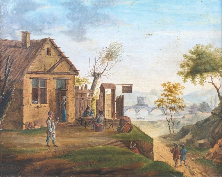 Dutch School, 18th Century | Animated tavern in a landscape. | MutualArt