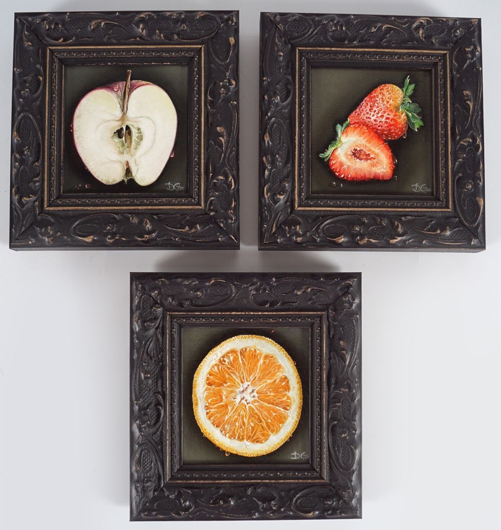 Daniela Garau | Triptych depicting a Still life of half fruit | MutualArt