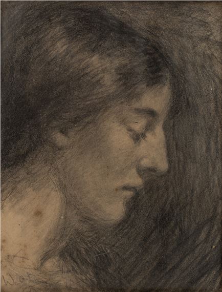 Pre-Raphaelite School | pencil sketch of the head of a girl | MutualArt