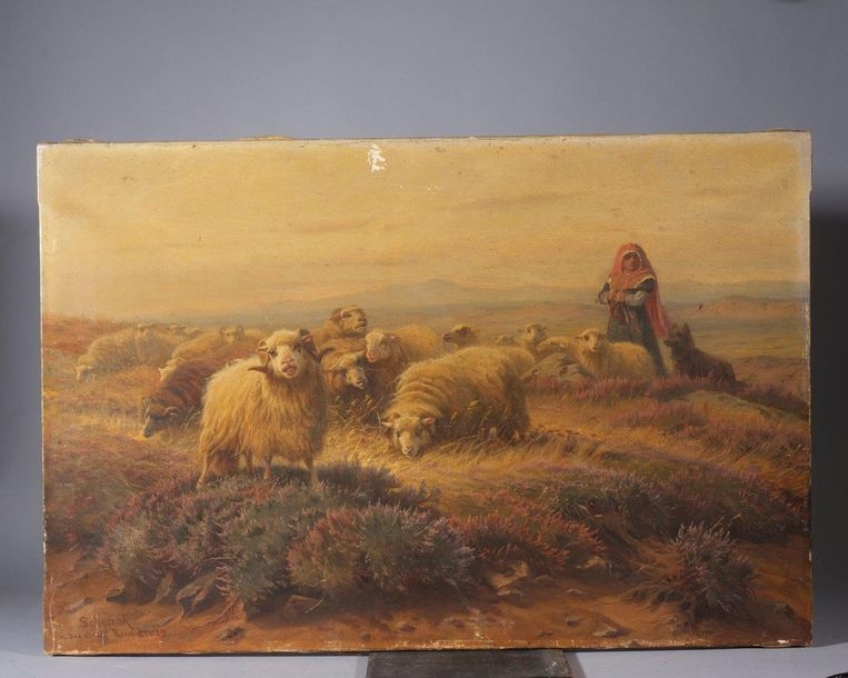 August Friedrich Albrecht Schenck | Sheeps in a winter storm | MutualArt